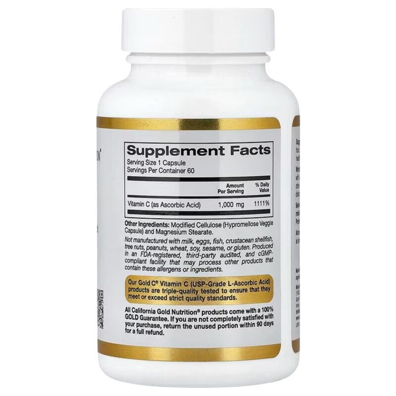 California Gold Nutrition Gold C Vitamin C 1000 mg – 60 Veggie Capsules ...